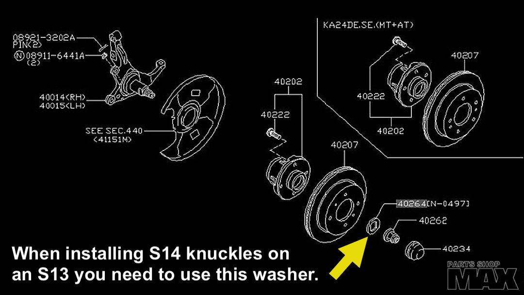 Pair of S14 Front Wheel Hub Bearing Washers, GOLD