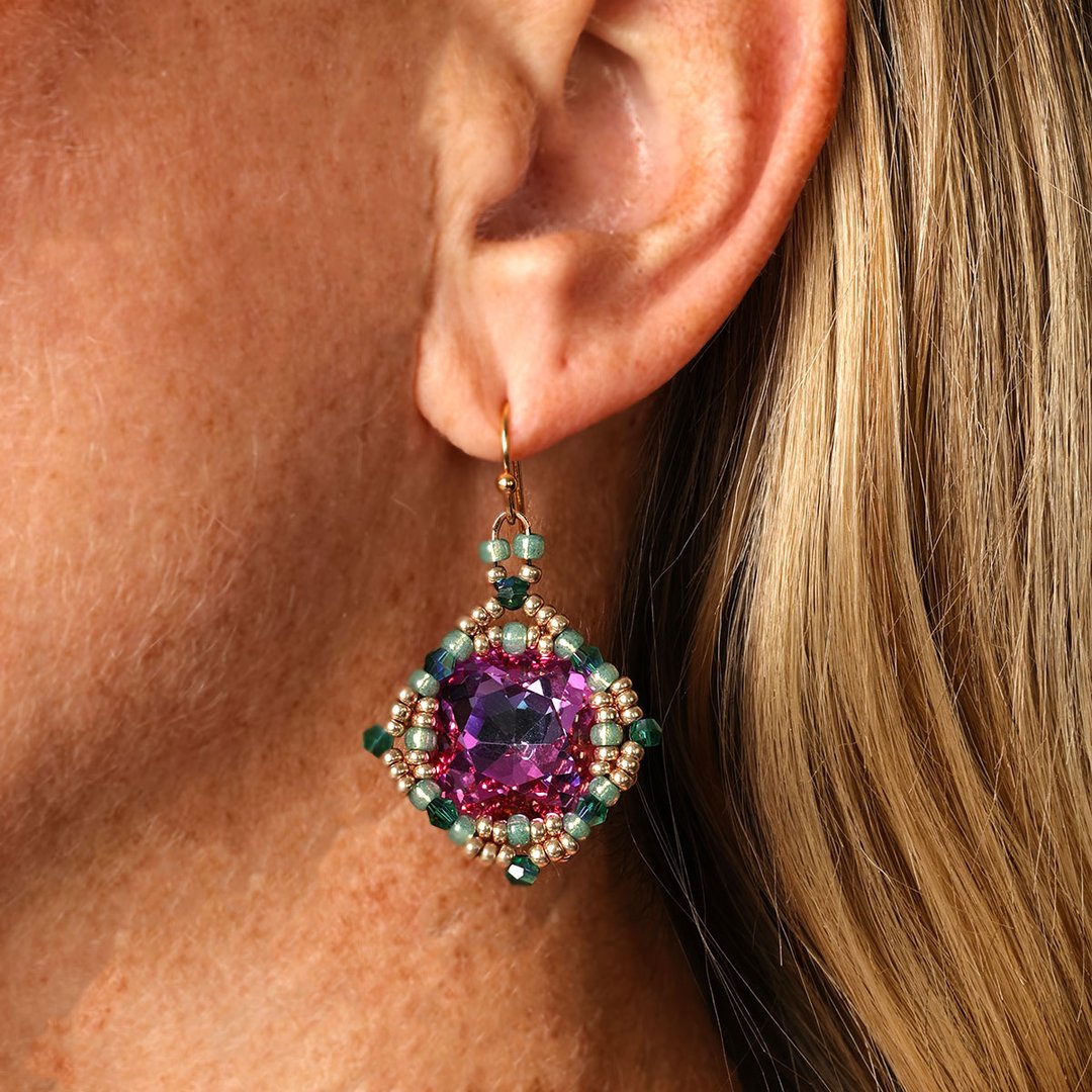Dreamtime Square Crystal Earrings Tutorial | PotomacBeads
