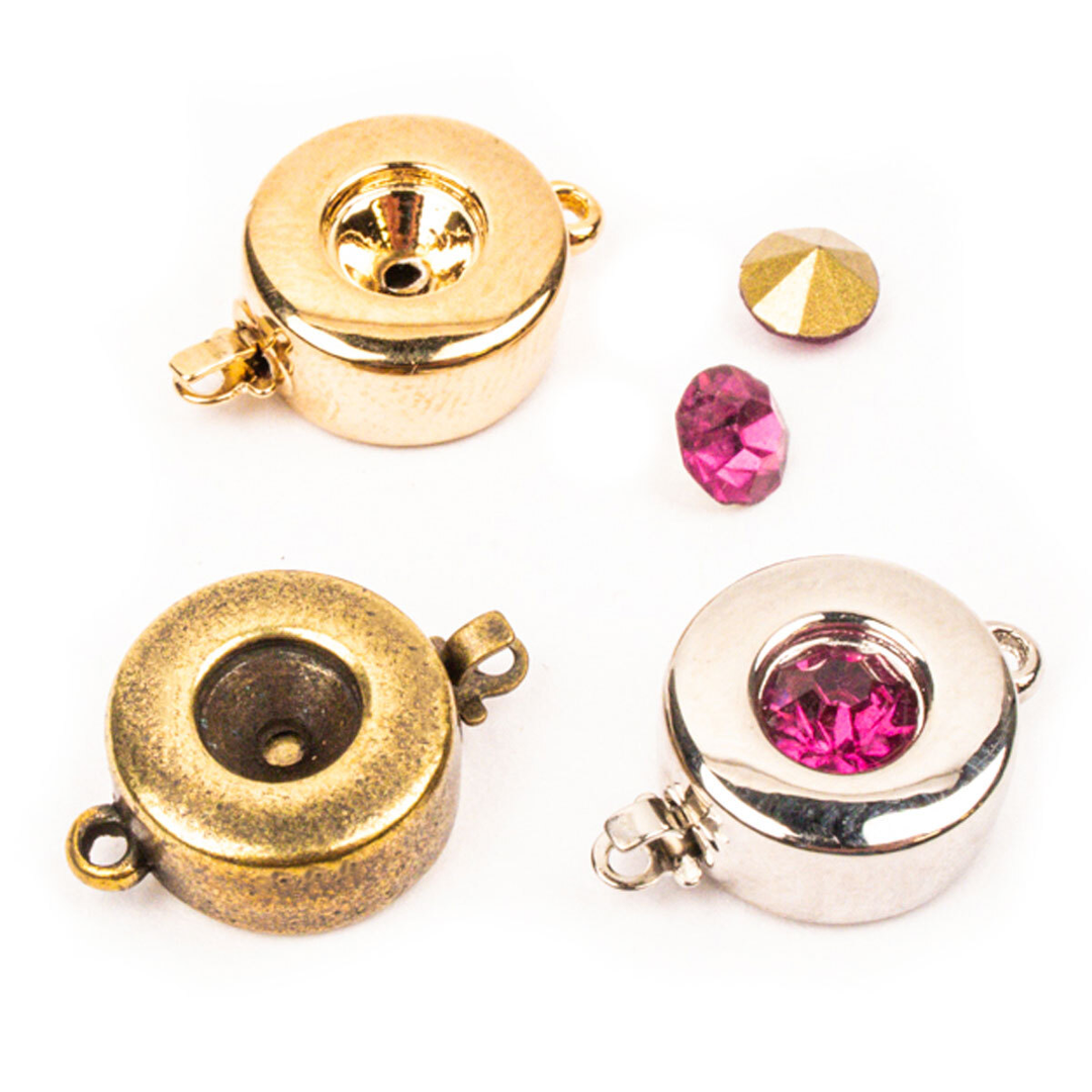 Claspgarten Disc Box Push Clasp with Swarovski Crystal | 12mm