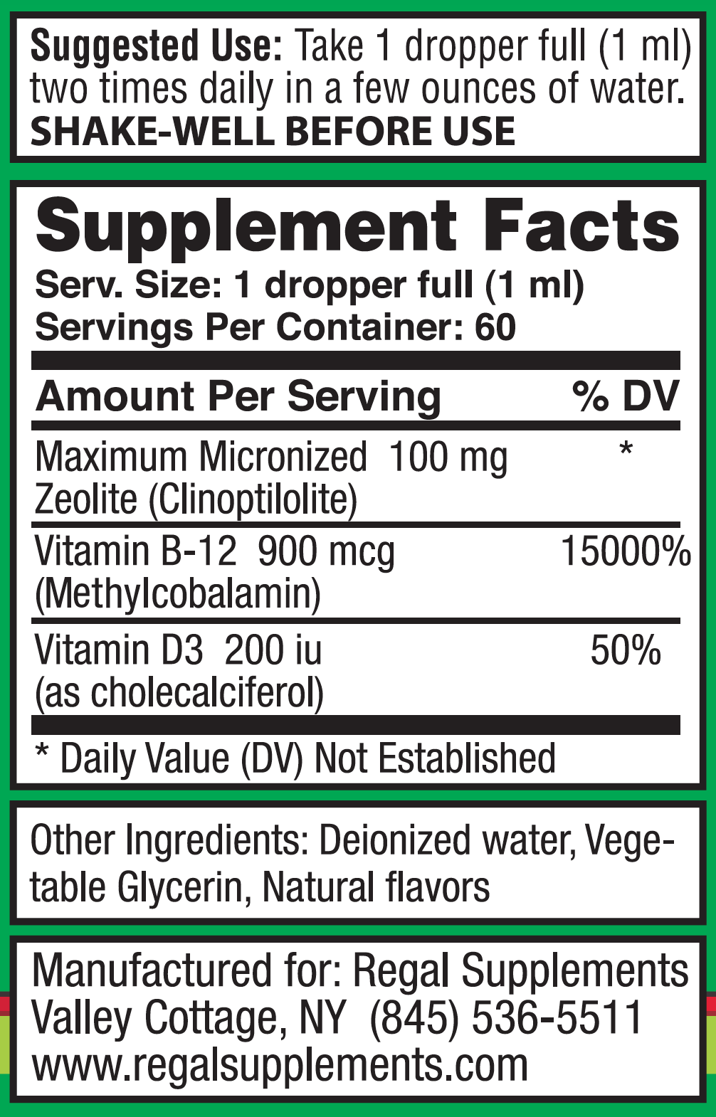 Zeolite Suspension with Vitamin B-12 and Vitamin D3
