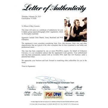 Coldplay Signed 11x14 Photo Certified Authentic PSA/DNA COA