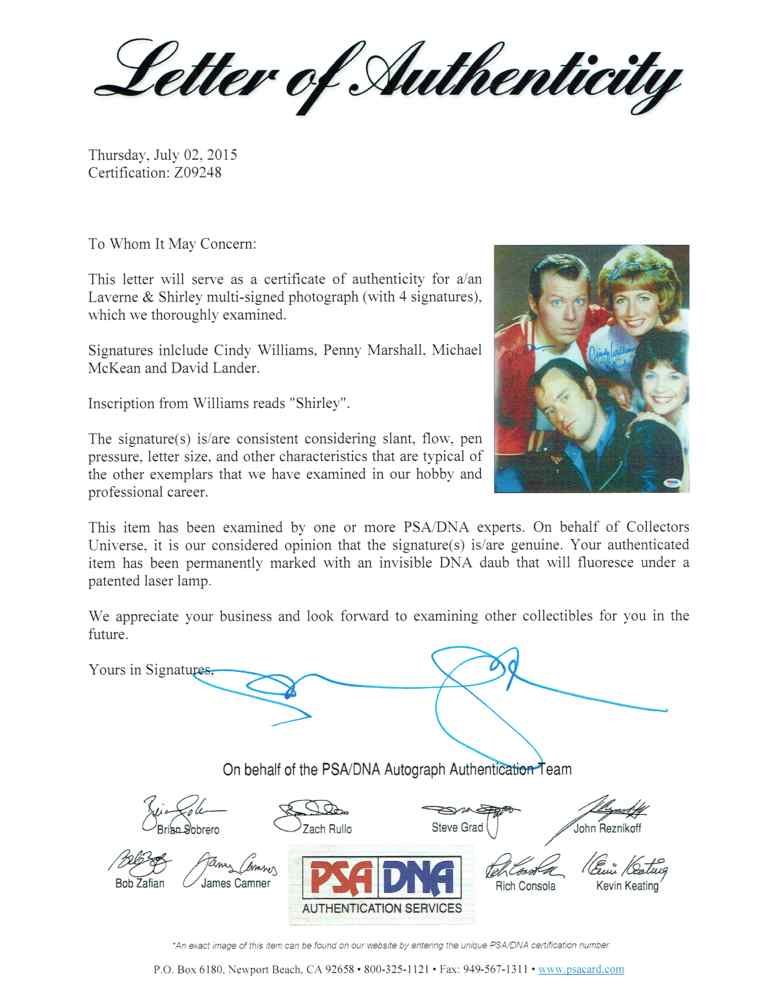 Laverne and Shirley Cast Signed 11x14 Photo Certified Authentic PSA/DNA COA