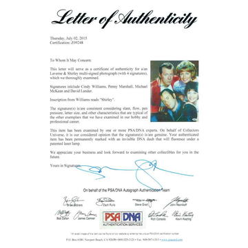 Laverne and Shirley Cast Signed 11x14 Photo Certified Authentic PSA/DNA COA